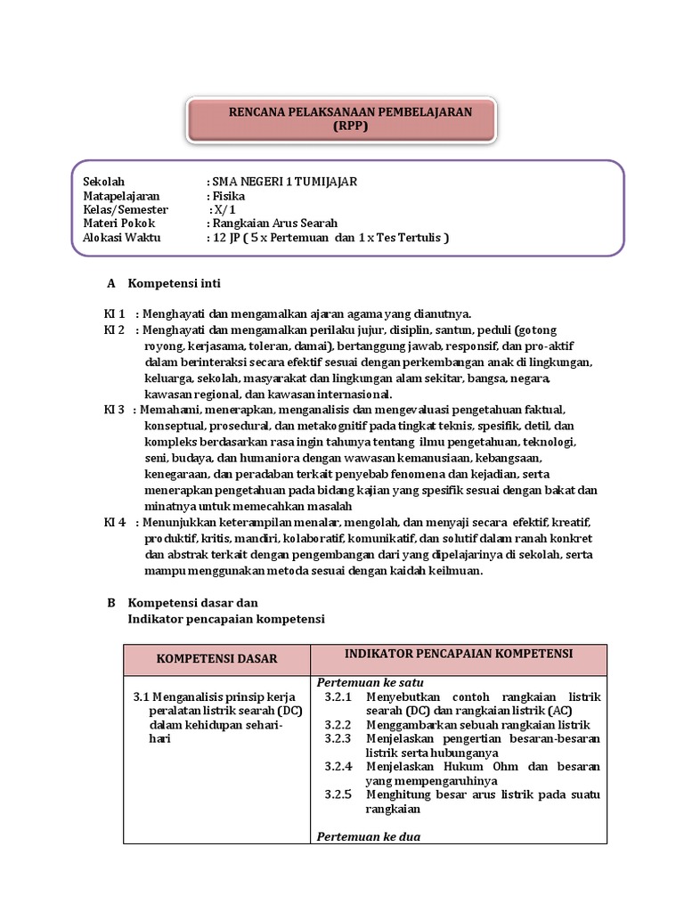 Contoh RPP Fisika - 1-Listrik Searah | PDF