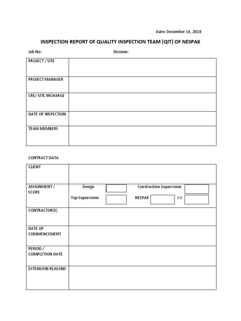 QIT - Inspection - Final Form | PDF