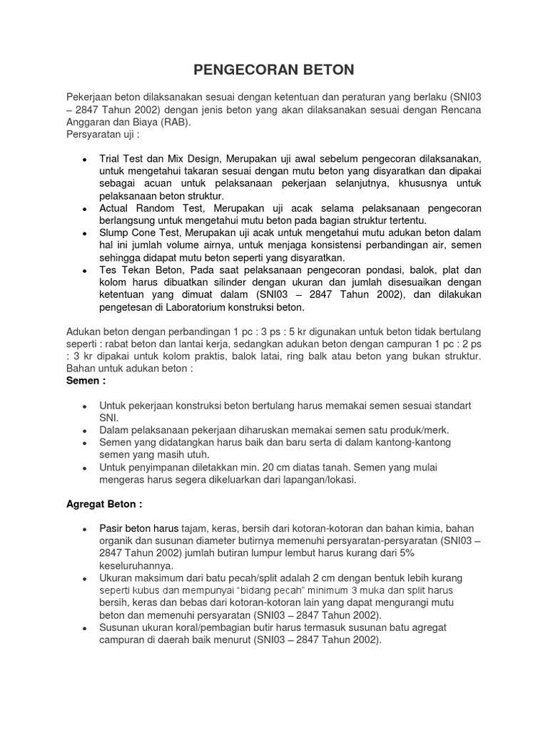 Sop Pengecoran Beton | PDF