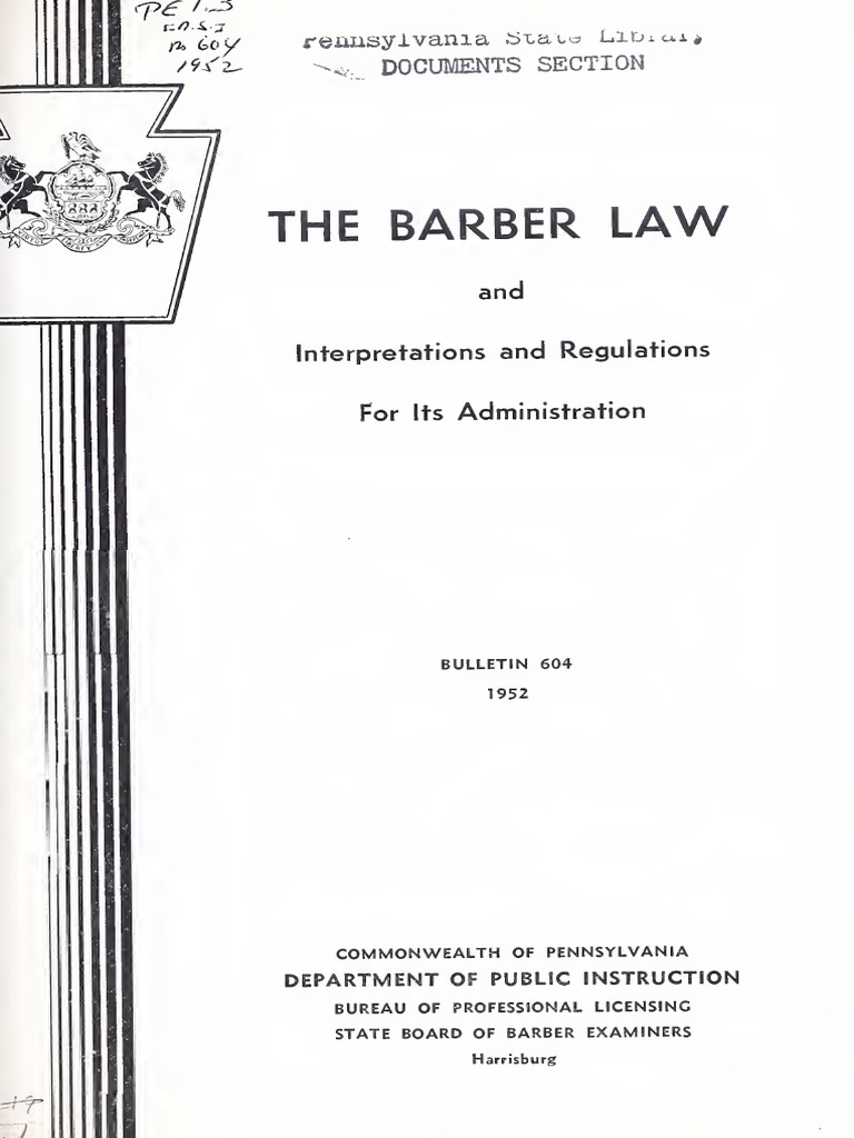 Pennsylvania Barber Law Guide 1952 | PDF | Shaving | Licensure