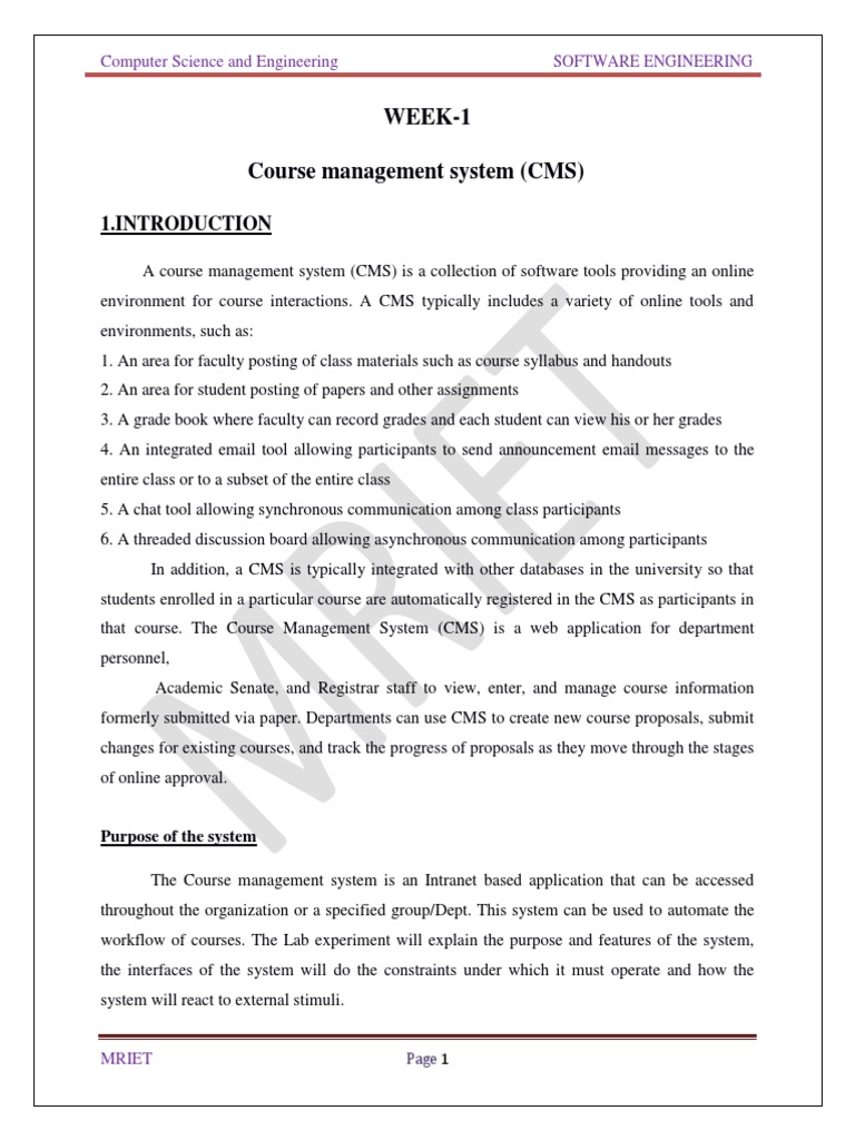 WEEK-1 Course Management System (CMS) : Computer Science and Engineering | PDF | Graphical User ...