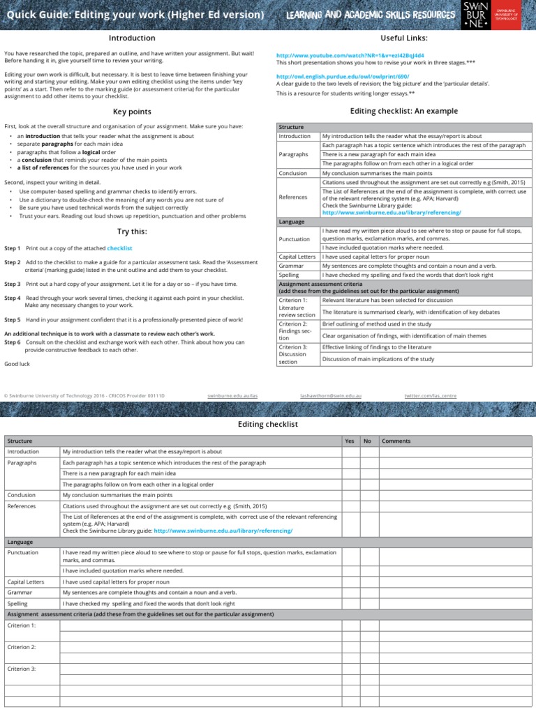 Assignment Editing Your Work | PDF | Punctuation | Paragraph