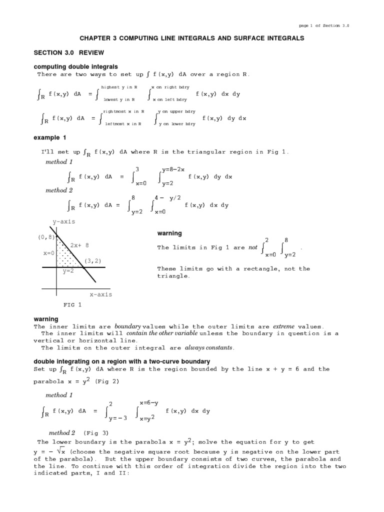 Chapter 3 Computing Line Integrals and Surface Integrals Section 3.0 Review Computing Double ...