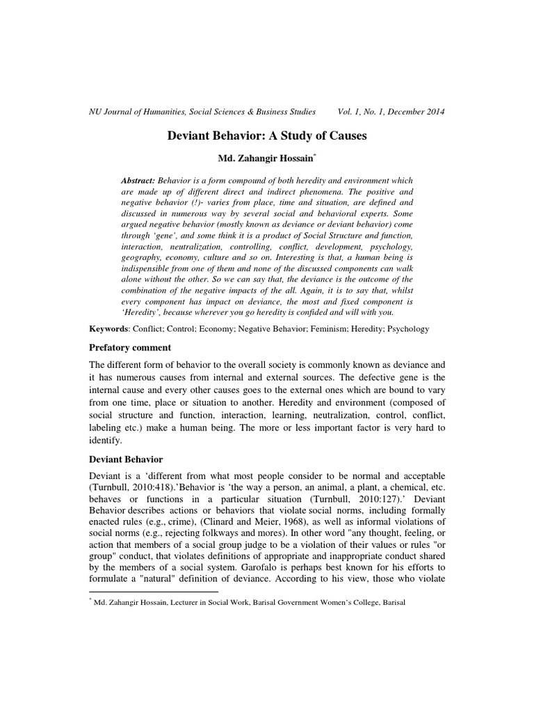 Deviant Behavior A Study of Causes | PDF | Deviance (Sociology ...
