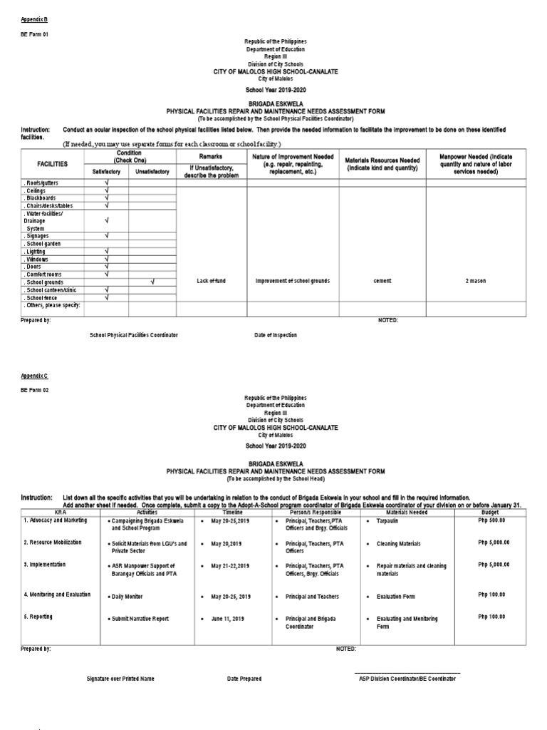 Brigada Eskwela Forms | PDF