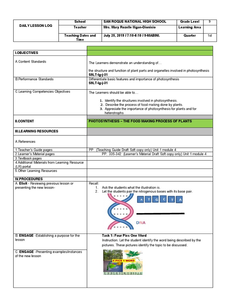 Grade 9 Photosynthesis Lesson Plan | PDF | Plants | Carbon