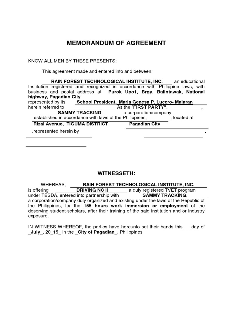 Memorandum of Agreement: Witnesseth | PDF | Business Law | Legal Concepts