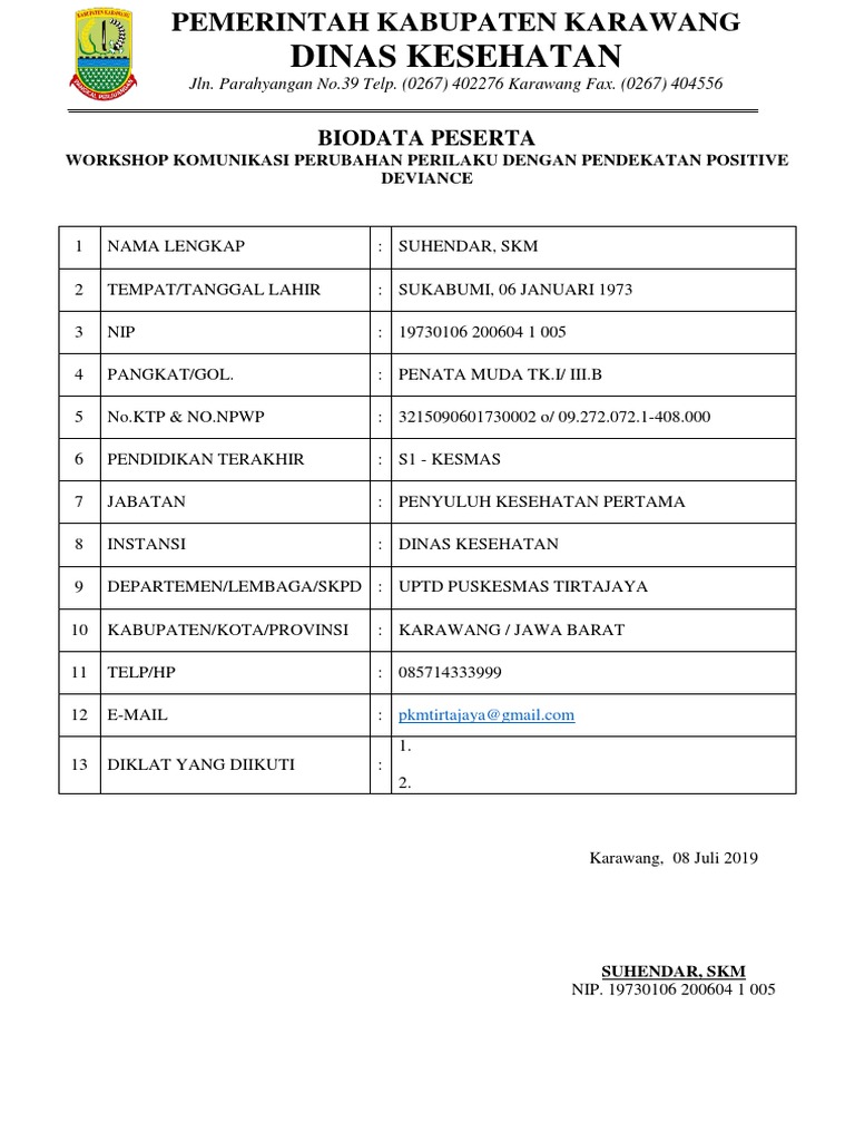 Biodata Suhendar | PDF