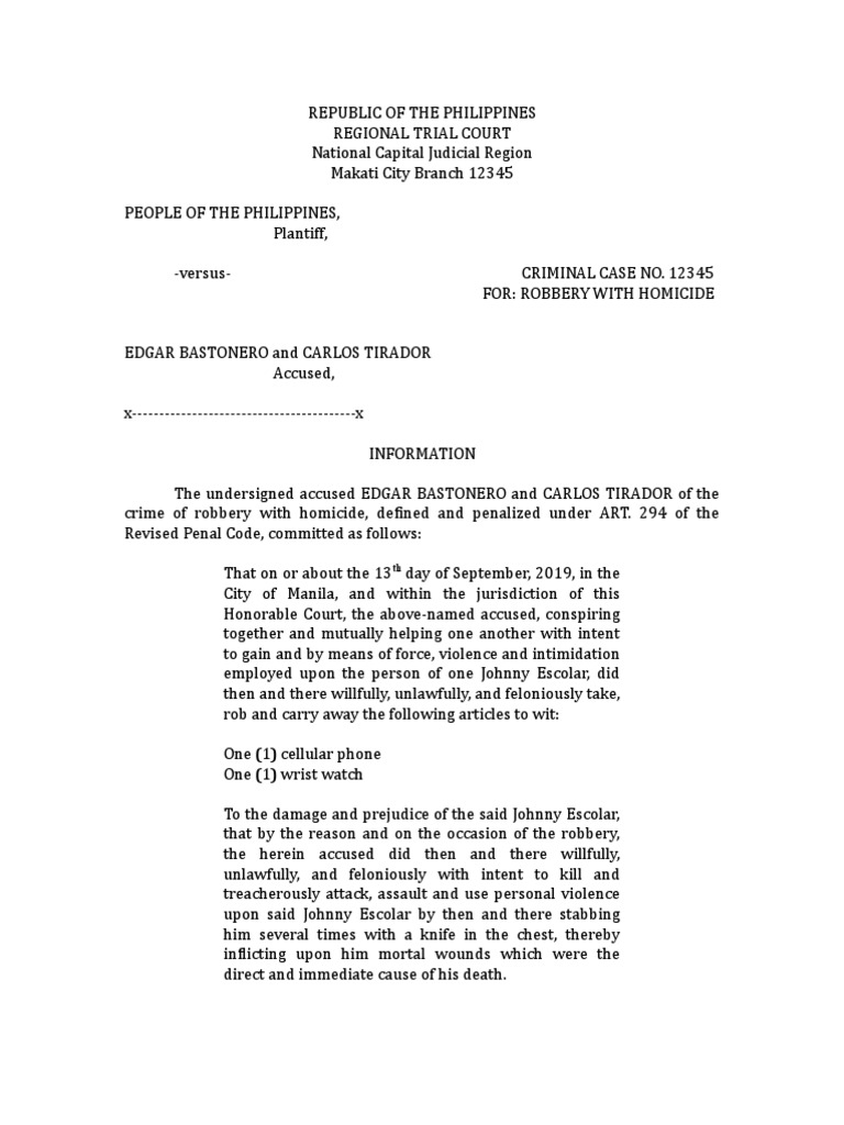 Criminal Information Robbery With Homicide | PDF | Crime & Violence ...