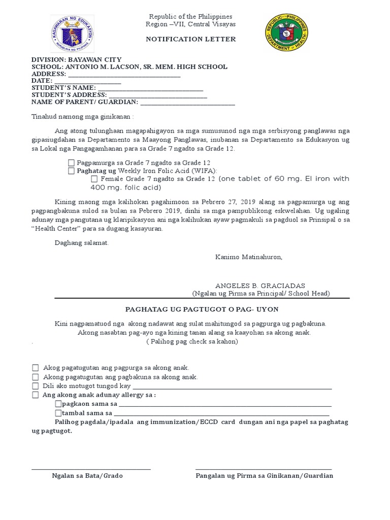 Notification Letter Bisaya | PDF
