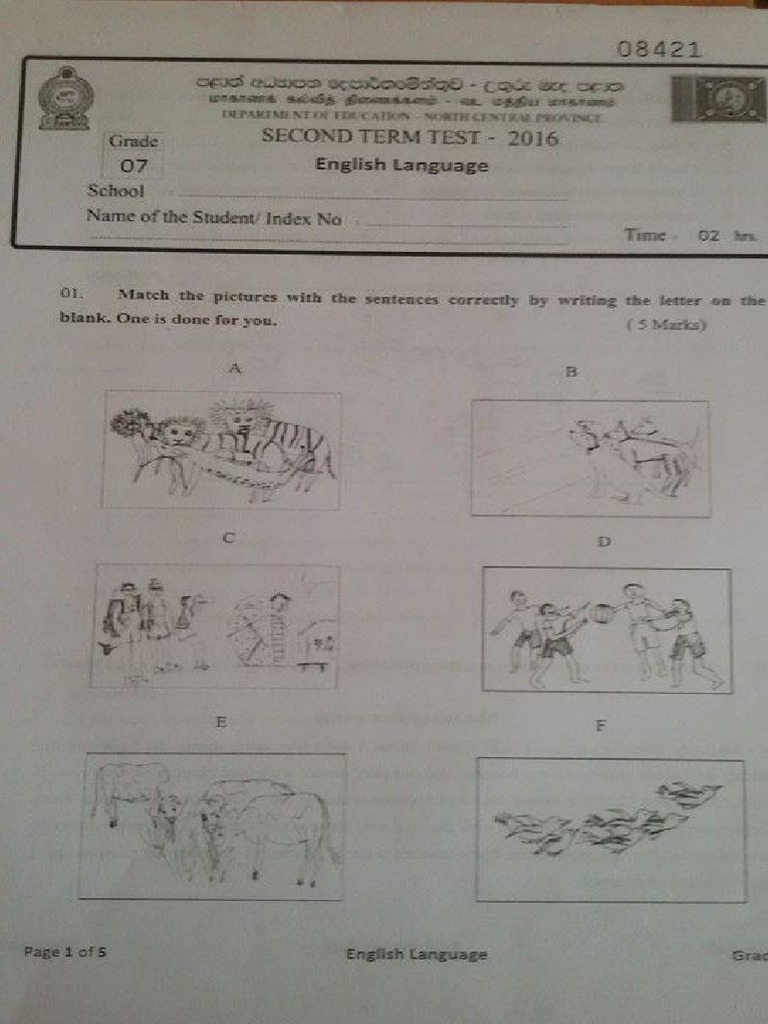 Grade 7 English Second Term Test 2016 | PDF