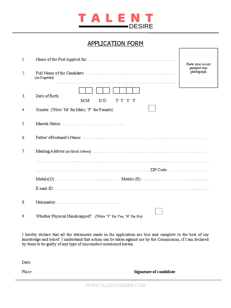 Offline Application Form Template | PDF