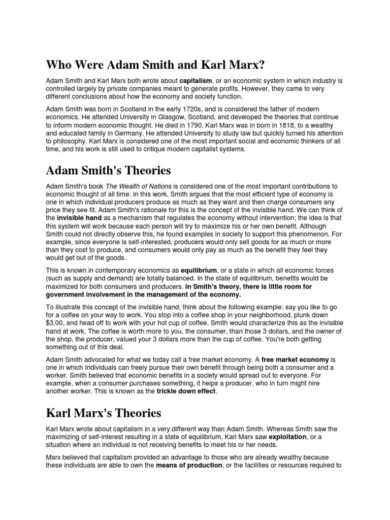 Who Were Adam Smith and Karl Marx?: Capitalism | PDF | Economics ...