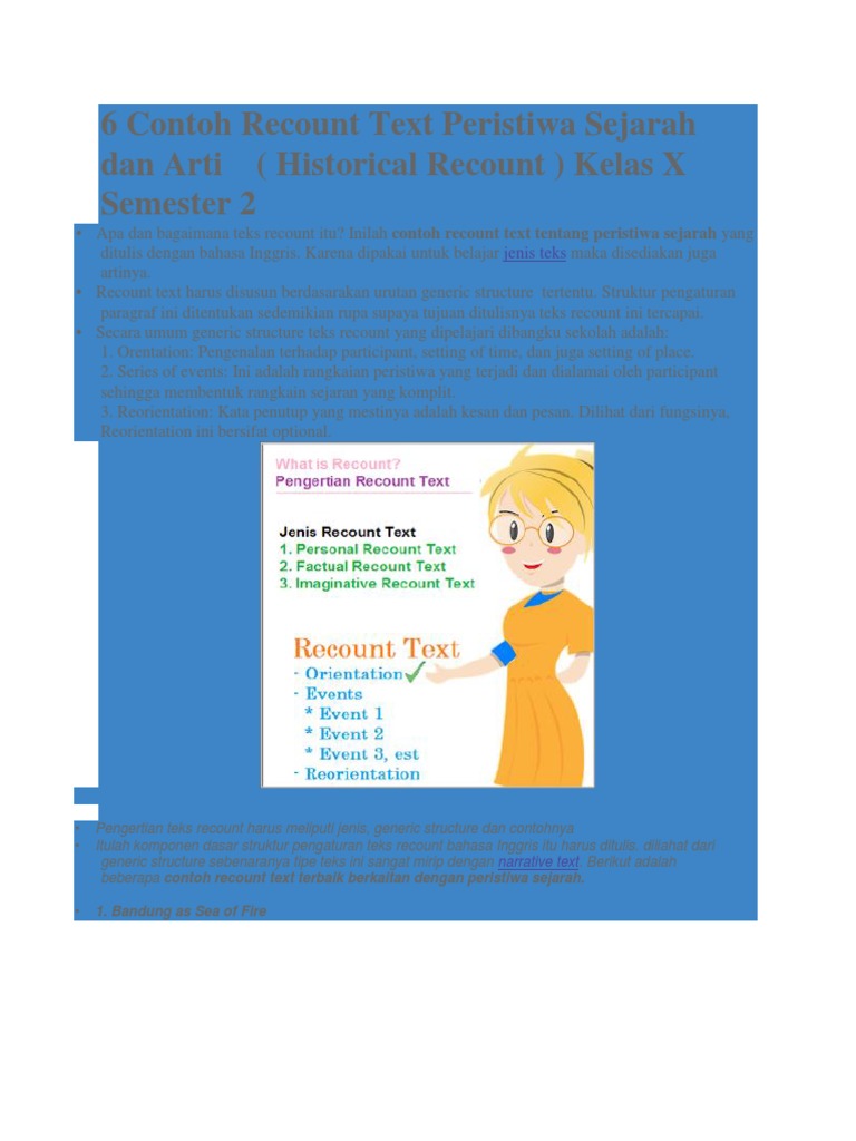 6 Contoh Recount Text Peristiwa Sejarah Dan Arti | PDF