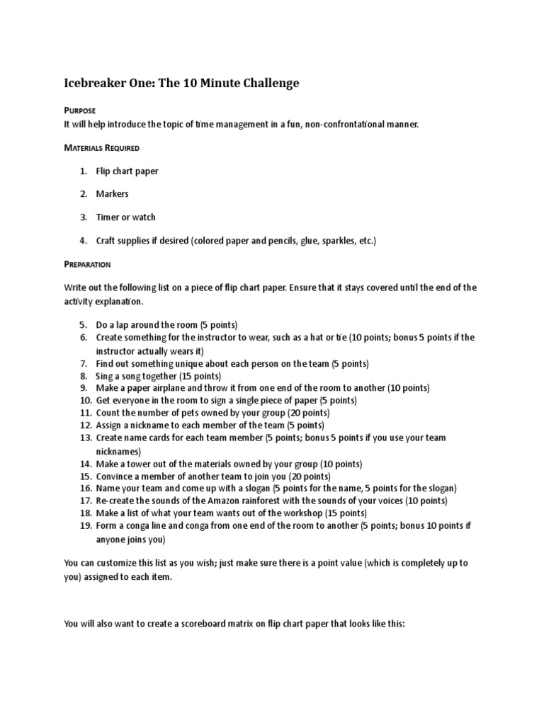 10-Minute Team Time Management Challenge | PDF | Cognition