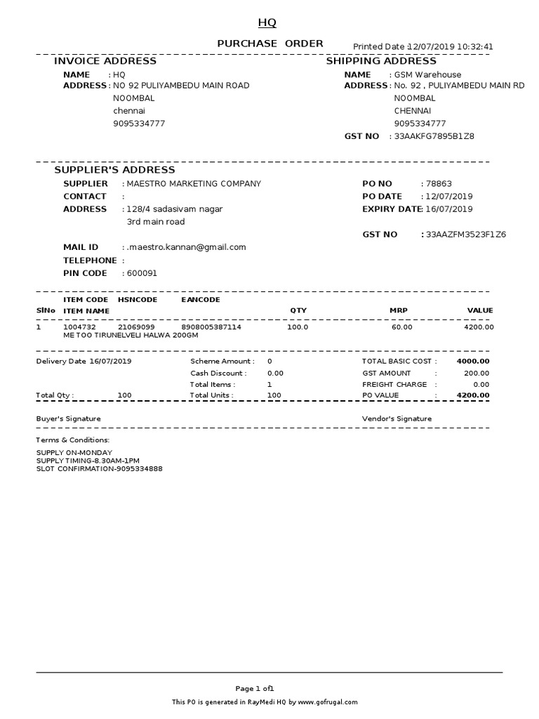 Purchase Order Invoice Address Shipping Address | PDF | Supply Chain ...