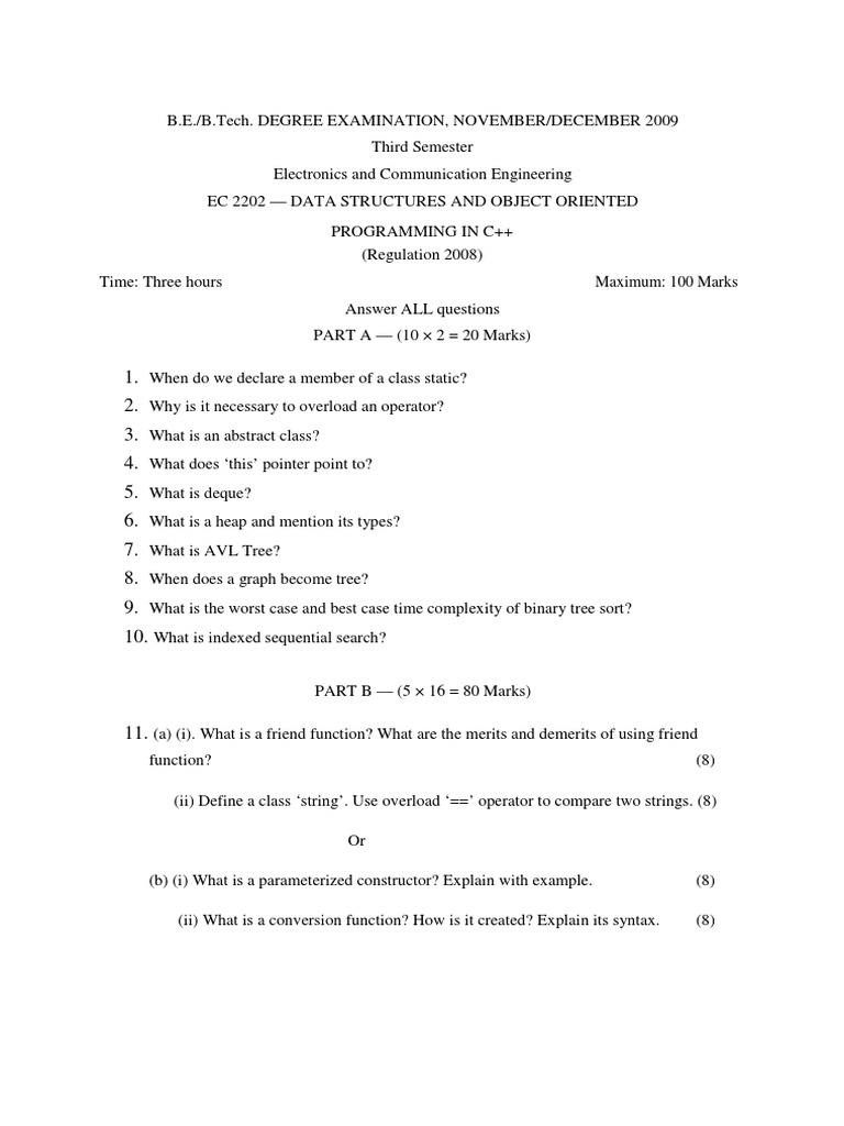 EC2202 DSOOP Anna Question Papers | PDF | C++ | Class (Computer ...
