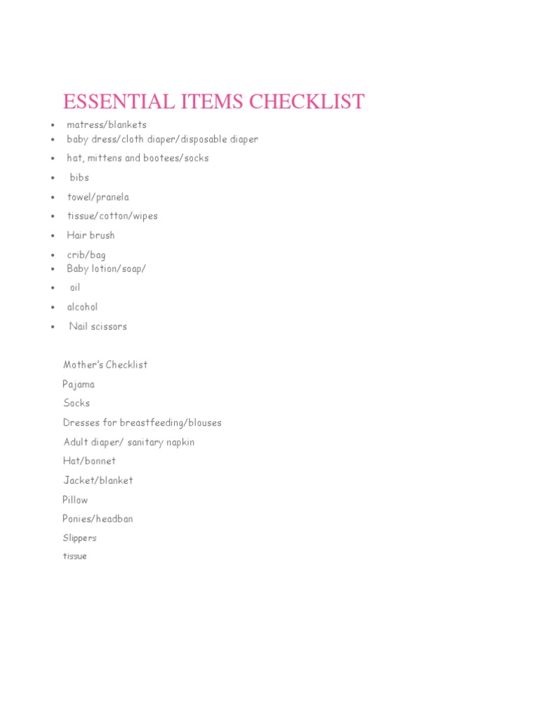 Essential Items Checklist | PDF