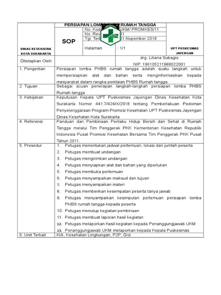 Sop Pertemuan Persiapan Lomba Phbs | PDF