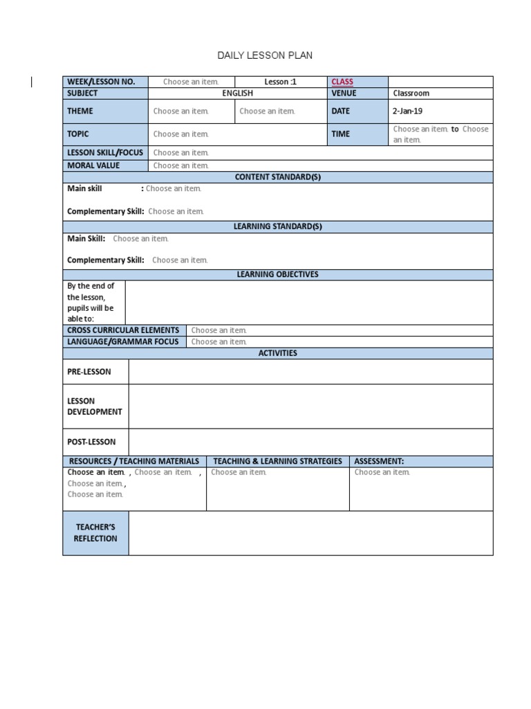 Daily English Lesson Plan Template | PDF