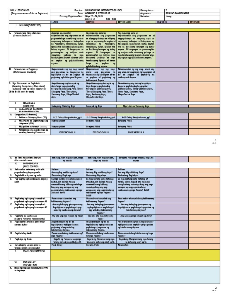 DLL - Grade 7. Aral. Pan Quarter 3 | PDF