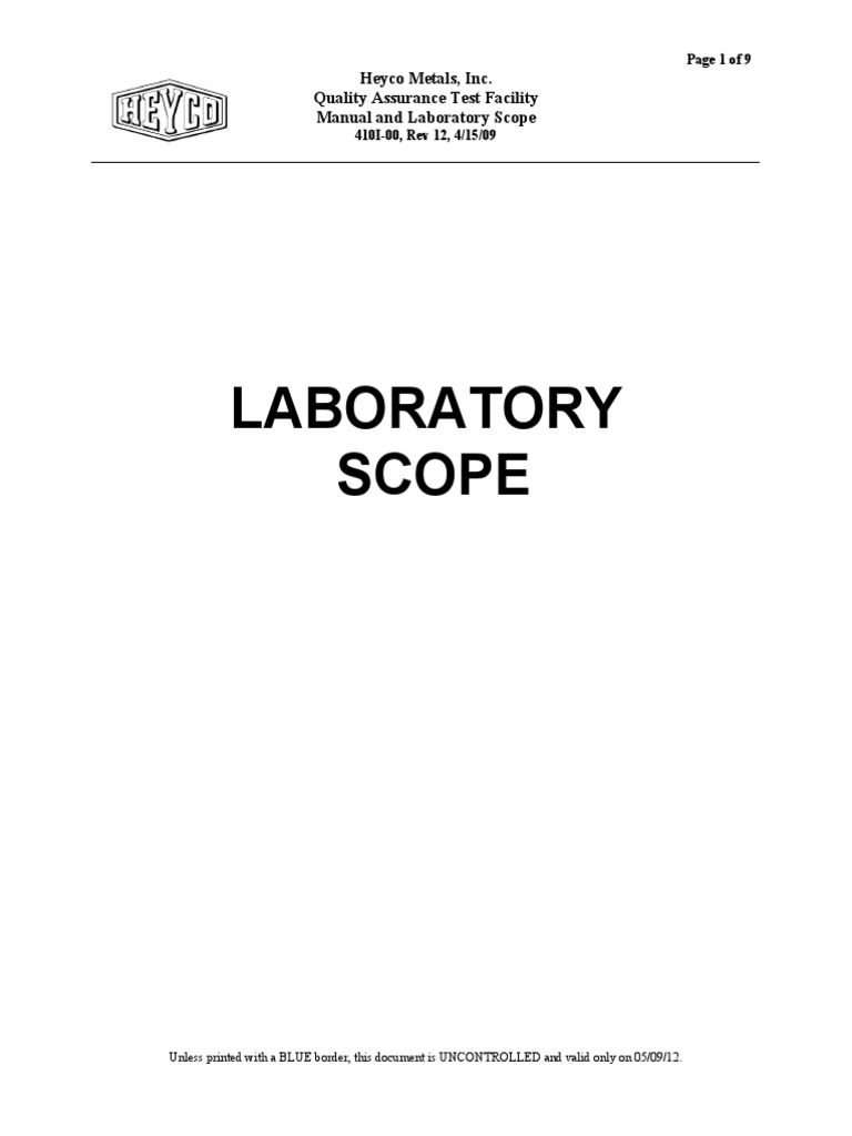 Laboratory Scope: Heyco Metals, Inc. Quality Assurance Test Facility ...
