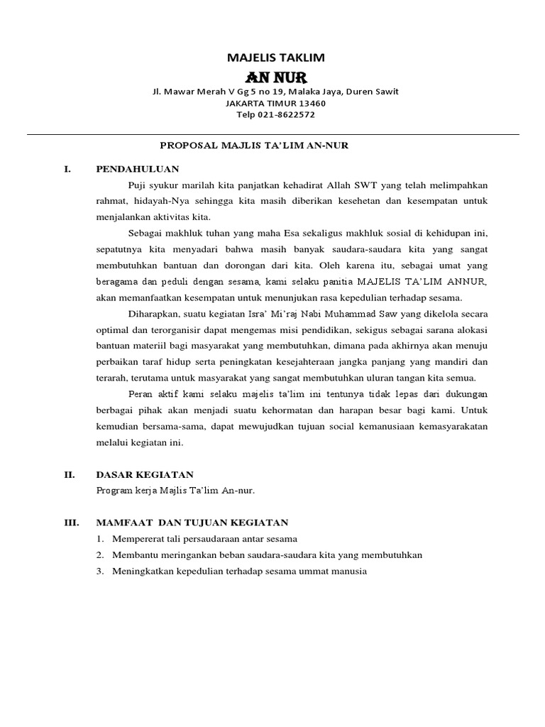 Proposal Majlis Ta'Lim Annur 16-17 | PDF