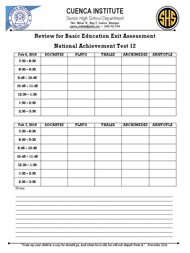 Basic Education Exit Assessment Review | PDF