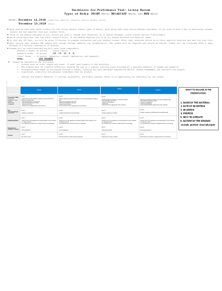 Living Museum Performance Task Guidelines | PDF | Cognition ...