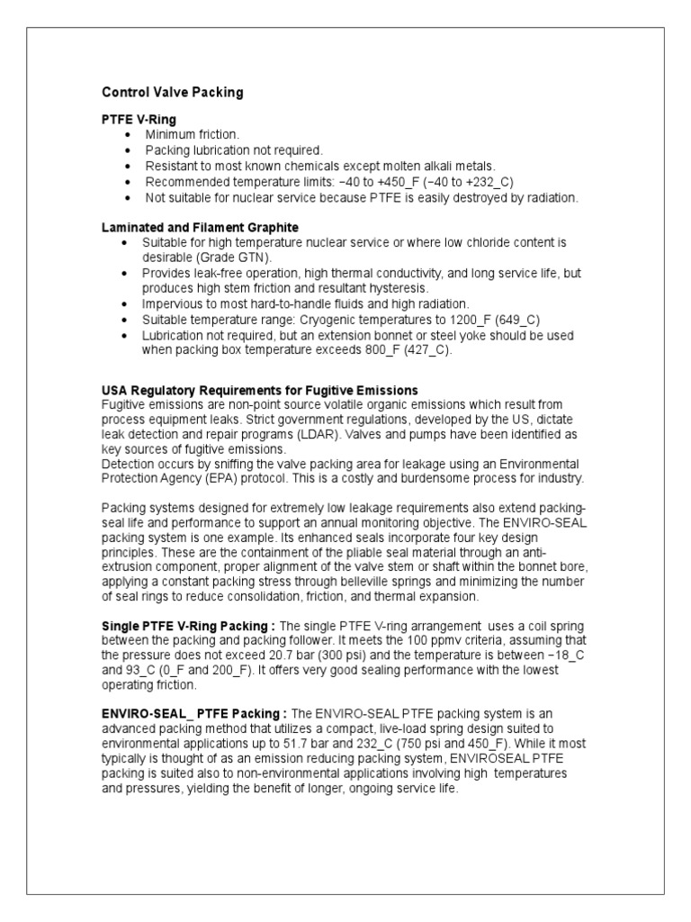 Control Valve Packing: PTFE V-Ring | PDF | Leak | Valve