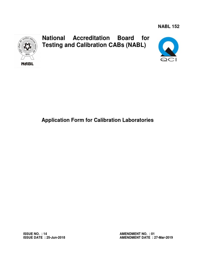 NABL 152 Application for Calibration Labs | PDF | Calibration | Business