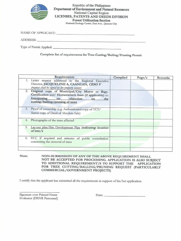 DENR Tree Cutting Reqs List | PDF