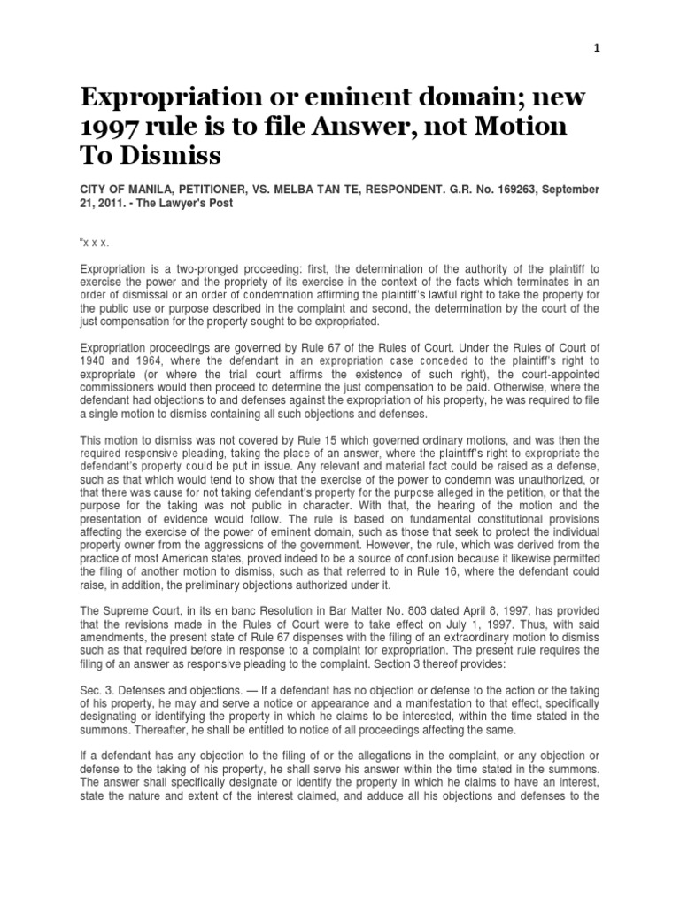 Expropriation or Eminent Domain | PDF | Eminent Domain | Complaint