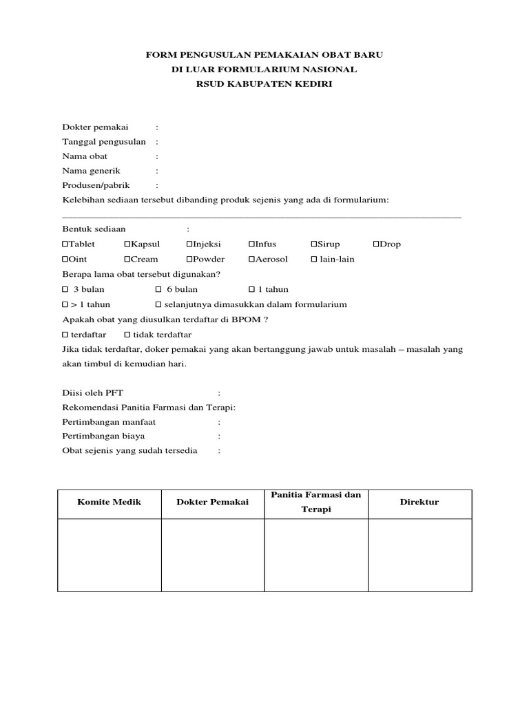 Form Usulan Obat Baru Pdf