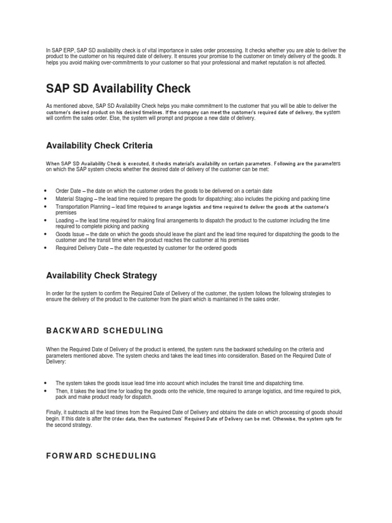 SAP SD Availability Check | PDF | Delivery (Commerce) | Business Process