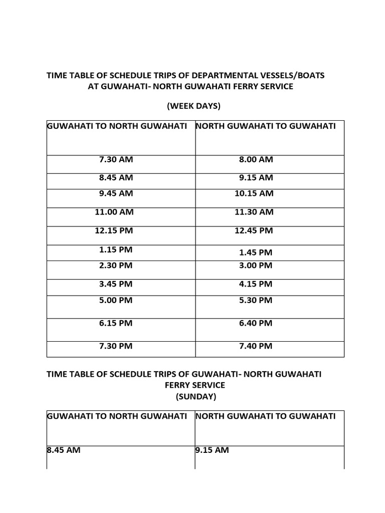 Ferry Timetable | PDF | Water Transport | Ships