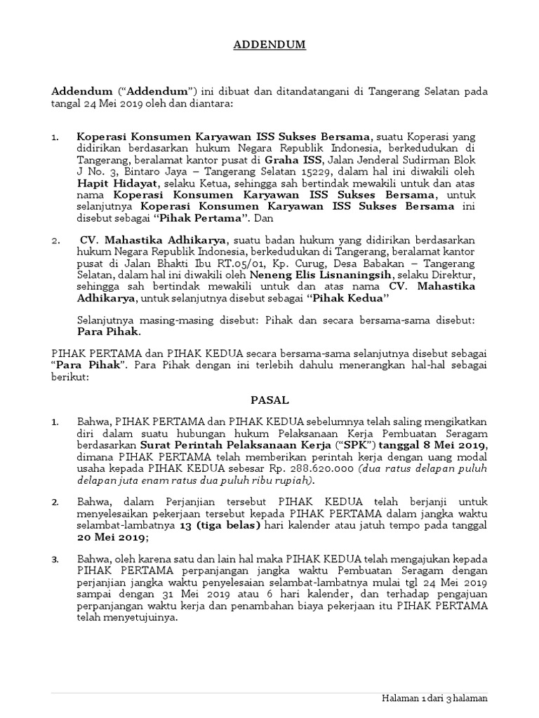 Addendum Perjanjian Kerjasama Gojek | PDF