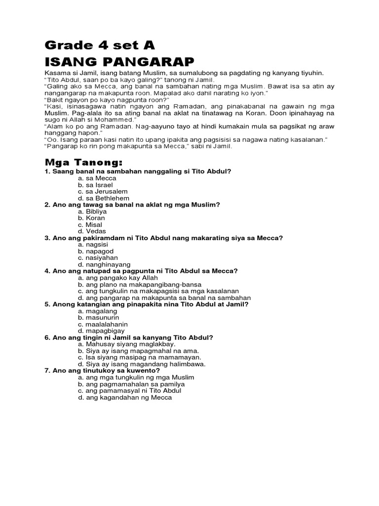 Grade 4 Set A | PDF