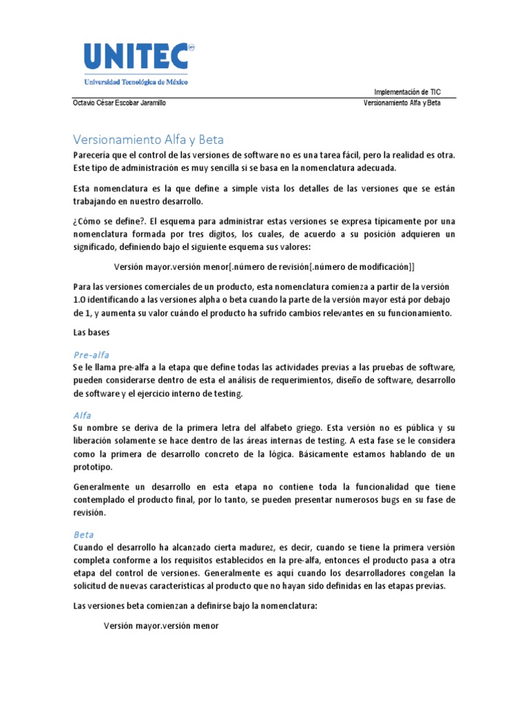 Versionamiento Alfa y Beta | PDF | Ciclo de vida de la versión de ...