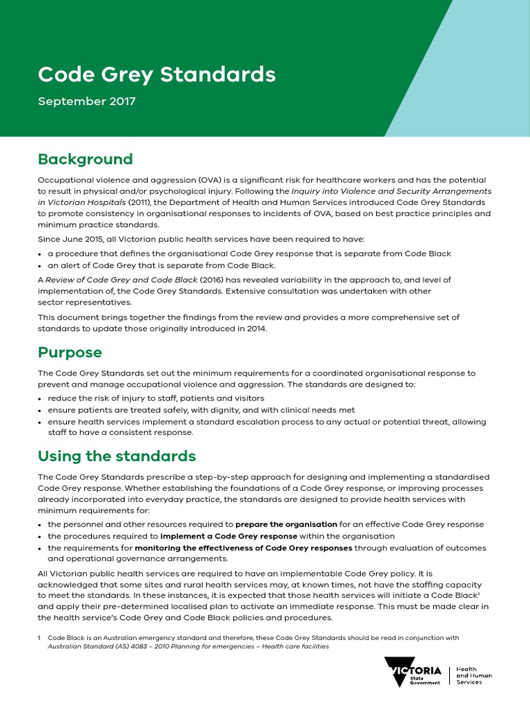 Victorian Code Grey Standards Overview | PDF | Health Care | Violence