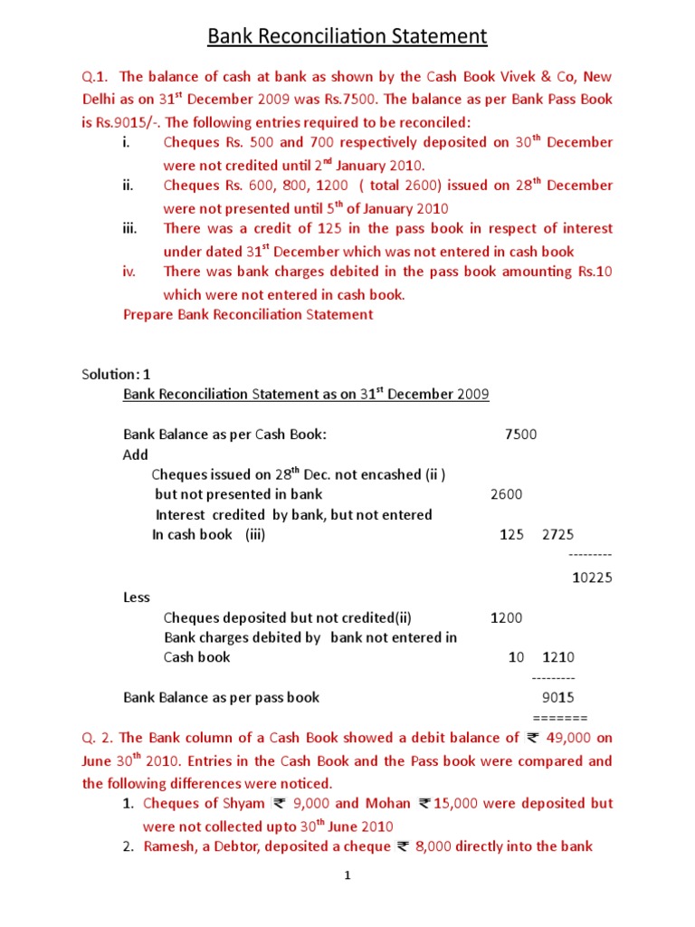 Practical - Bank Reconciliation Statement | PDF | Overdraft | Banks