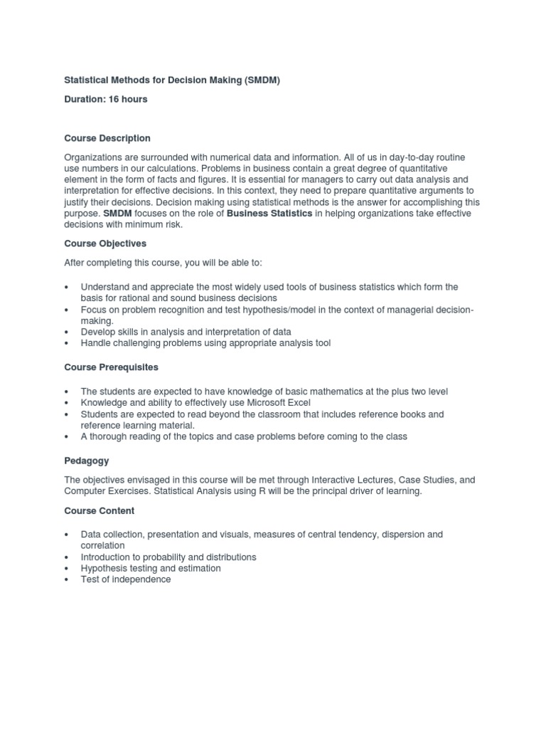 Business Analytics Course Outline | PDF | Data Analysis | Statistics