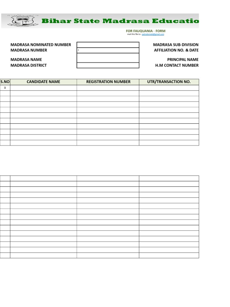 Candidate Challan Excel Sheet Fauquania Moulvi-1 | PDF