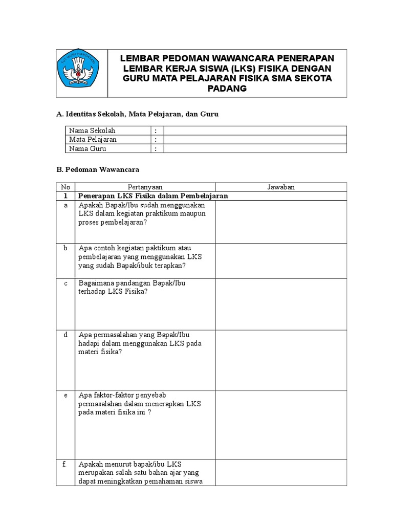 Lembar Wawancara (LKS) CTL | PDF