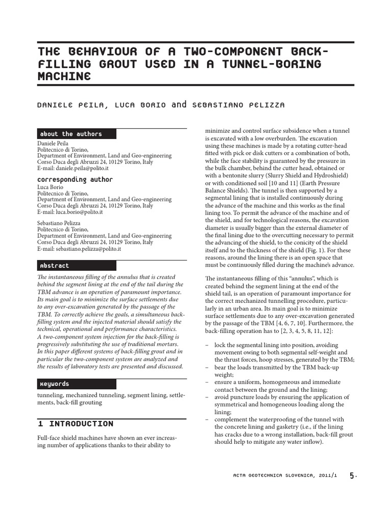 2 Componenet Backfill Grout PDF | PDF | Tunnel | Concrete