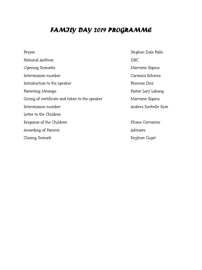 Family Day Programme | PDF