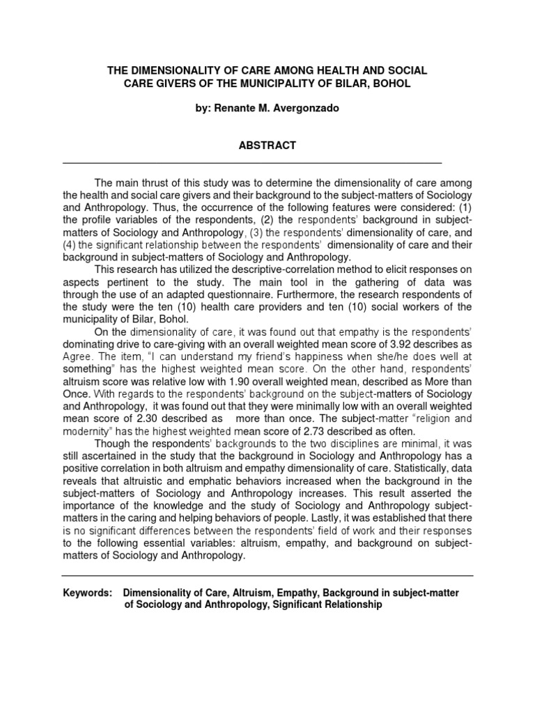 Care Dimensions in Bilar Health Workers | PDF | Sociology | Empathy