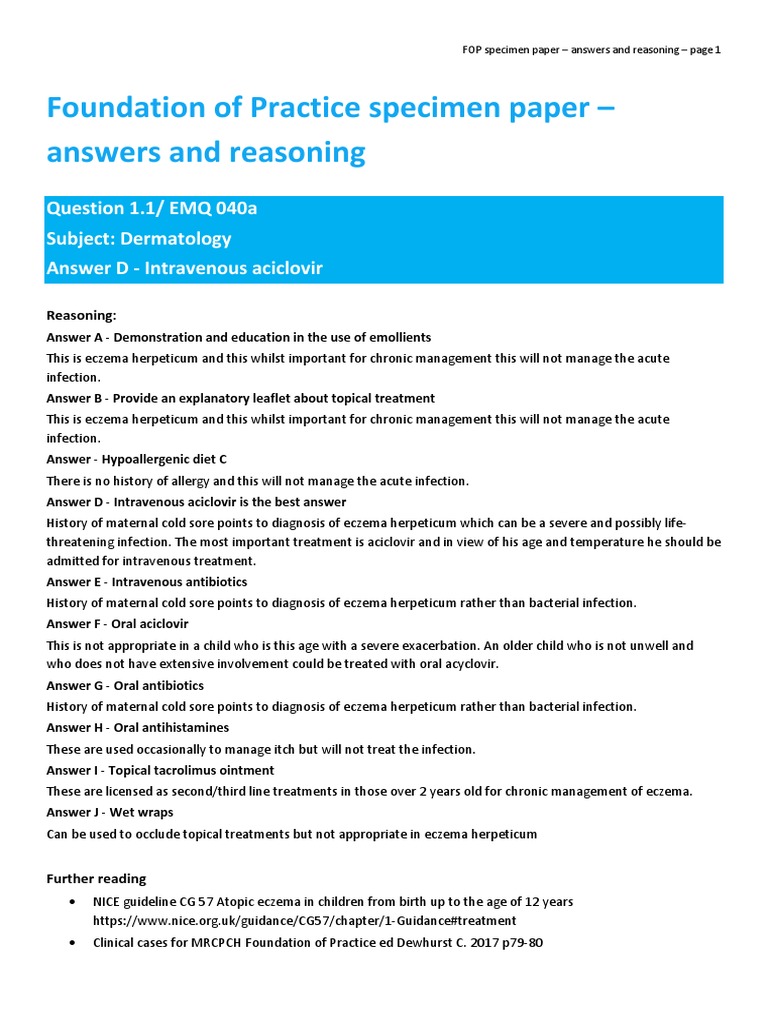 FOP Specimen Paper - Answer Key and Reasoning - 0 | PDF | Hip ...