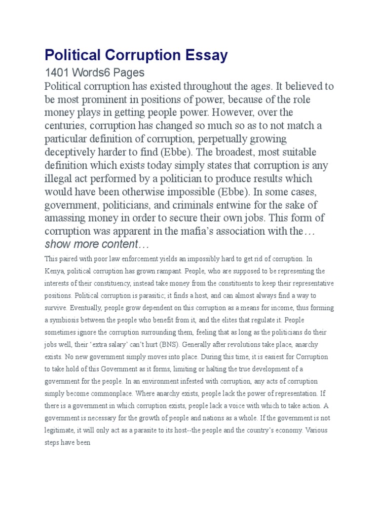 Political Corruption Essay: How Corruption Infiltrates and Paralyzes ...