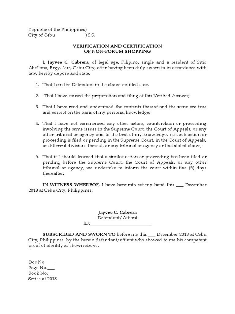 Verification and Certification of Non-Forum Shopping | PDF